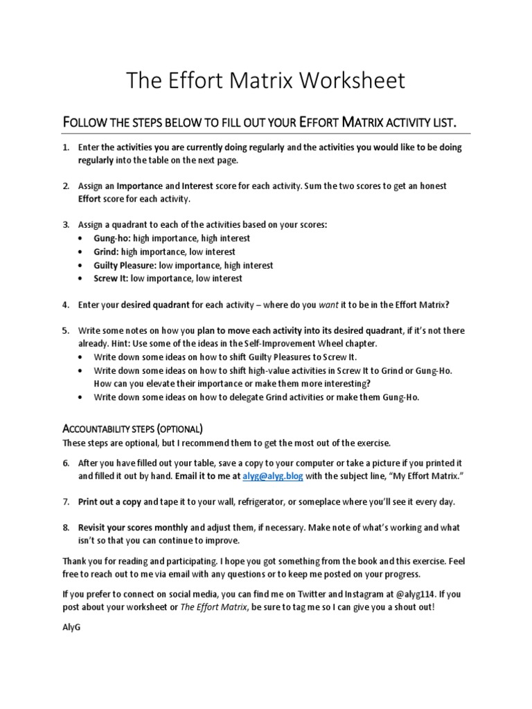 The Effort Matrix Worksheet | PDF