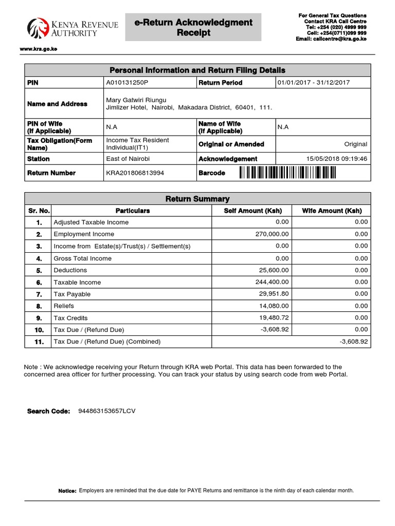 Kra 2017 Receipt | PDF | Public Finance | Taxation