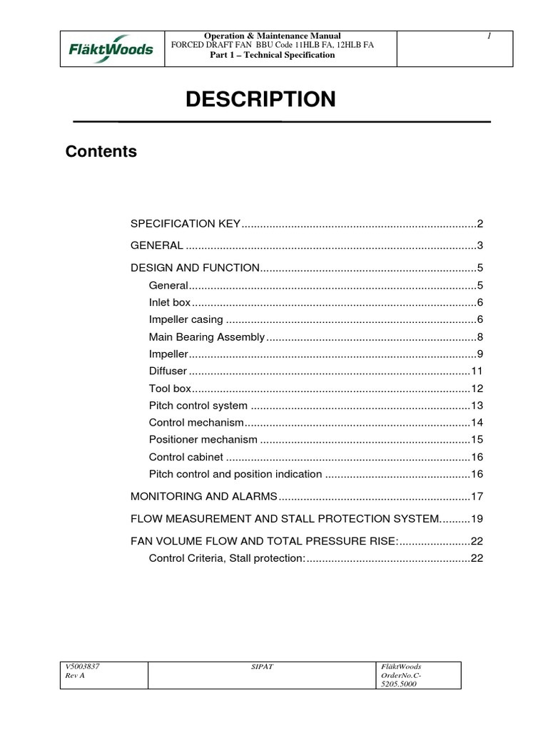 Description: Operation & Maintenance Manual Part 1 - Technical ...