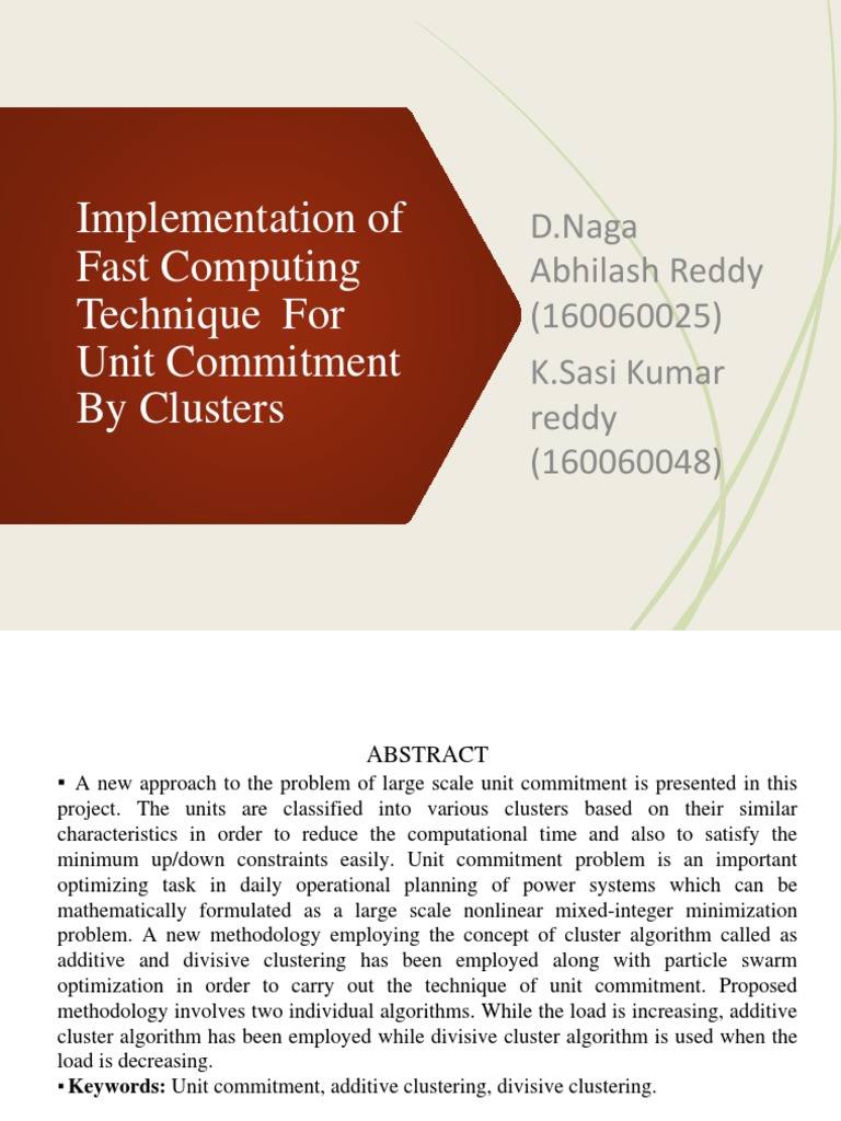 Implementation of Fast Computing Technique For Unit Commitment by Clusters | PDF | Mathematical ...
