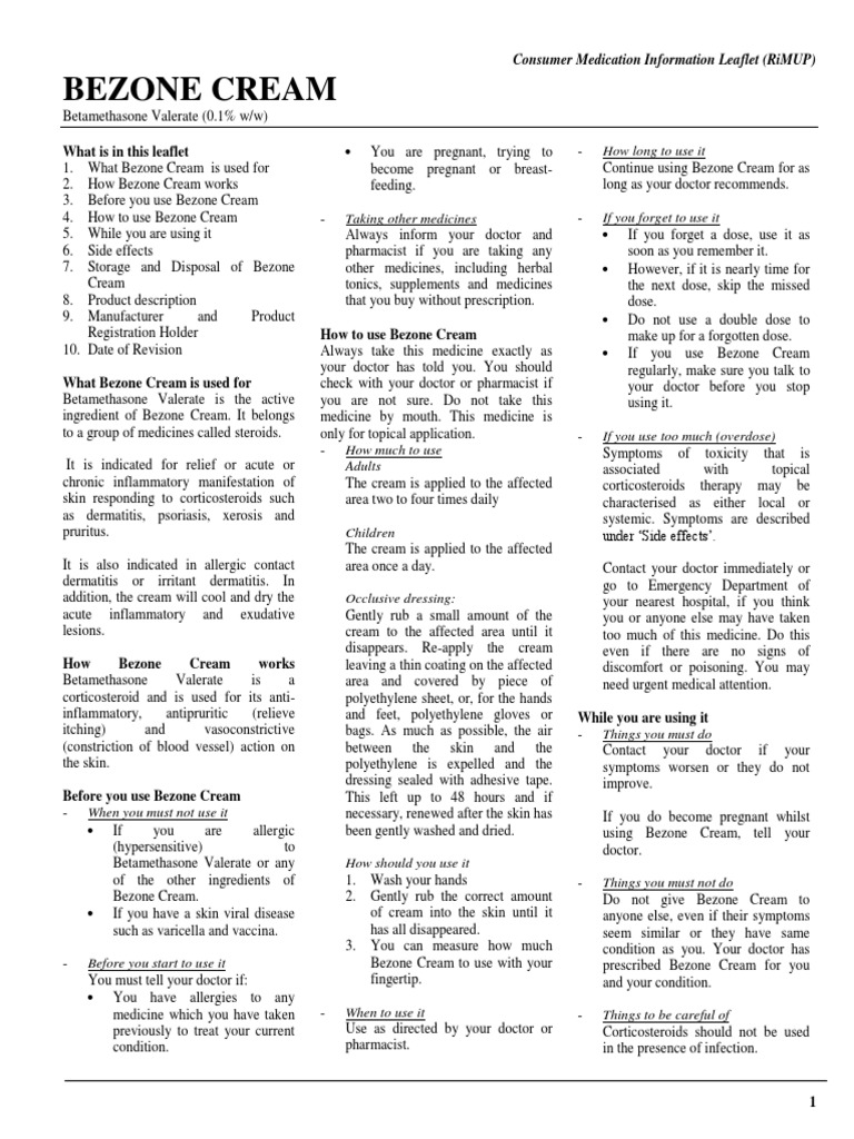 Bezone Cream Betamethasone Valerate Malaysian Pharmaceutical Industries ...