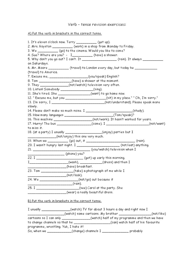 Verb - Tense Revision Exercises | PDF | Grammatical Tense