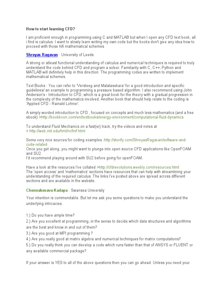 How To Learn CFD | PDF | Computational Fluid Dynamics | Fluid Dynamics