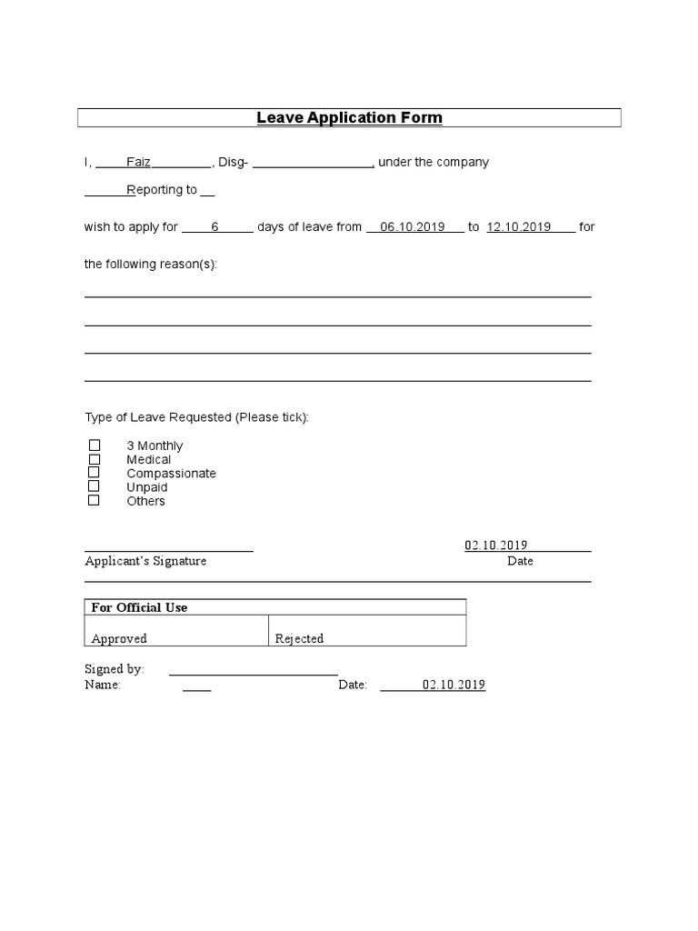 Leave Application | PDF | Business | Finance & Money Management
