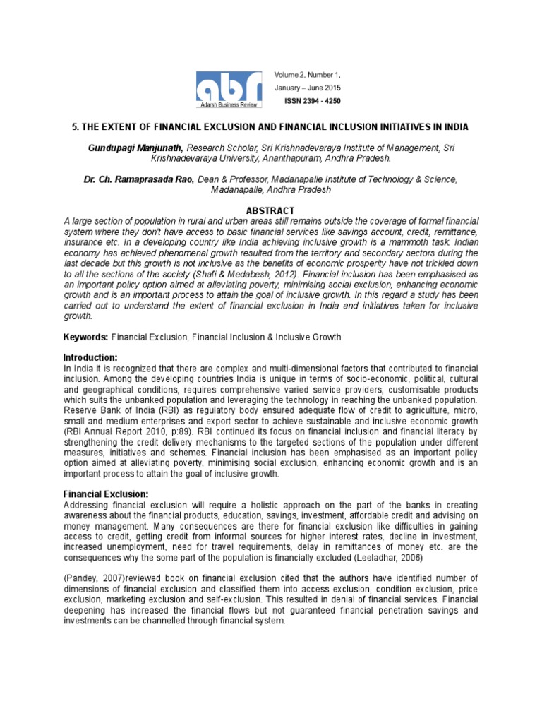 The Extent of Financial Exclusion and Fi PDF | PDF | Financial ...