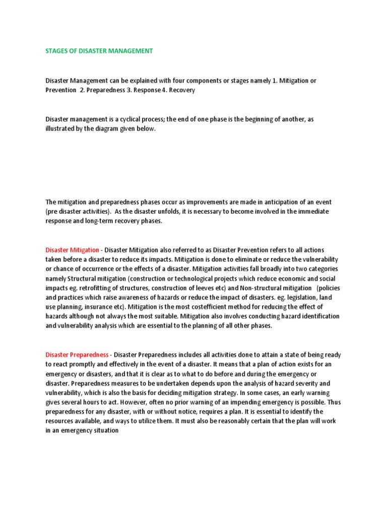 Four Stages of Disaster Management | PDF | Geographic Information ...