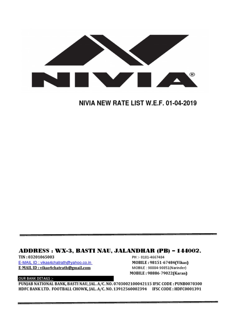 Nivia Price List April-2019 | PDF