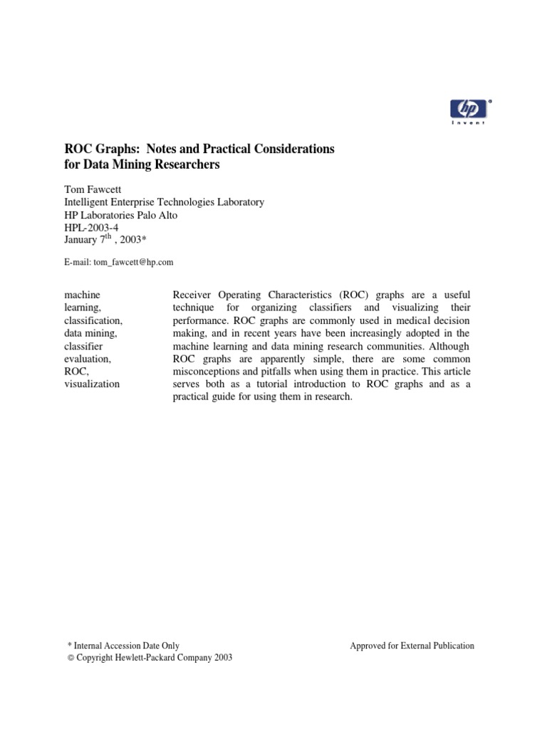 ROC Graphs: Notes and Practical Considerations For Data Mining ...