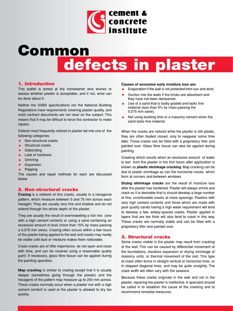 Common Defects in Plaster PDF | PDF | Plaster | Mortar (Masonry)