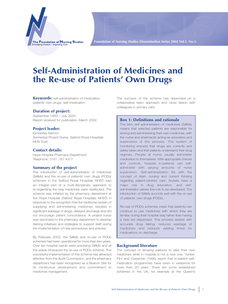 Self Administration | Download Free PDF | Pharmacy | Hospital