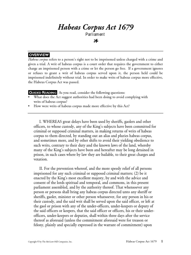 Strengthening Habeas Corpus: How the 1679 Habeas Corpus Act Made Writs ...
