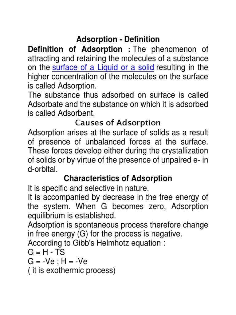 Adsorption - Definition Definition of Adsorption: The Phenomenon of ...