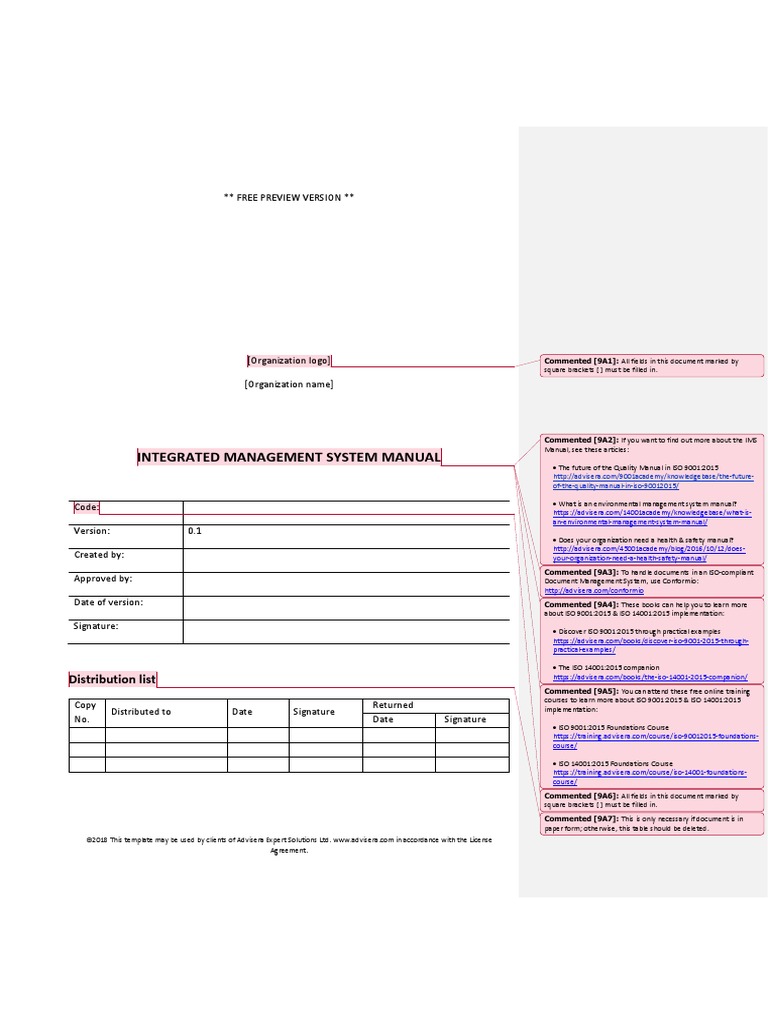 03 Integrated Management System Manual Integrated Preview en | PDF ...
