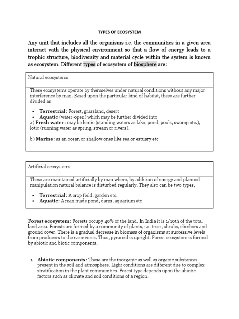 Types of Ecosystems | PDF | Aquatic Ecosystem | Ecosystem