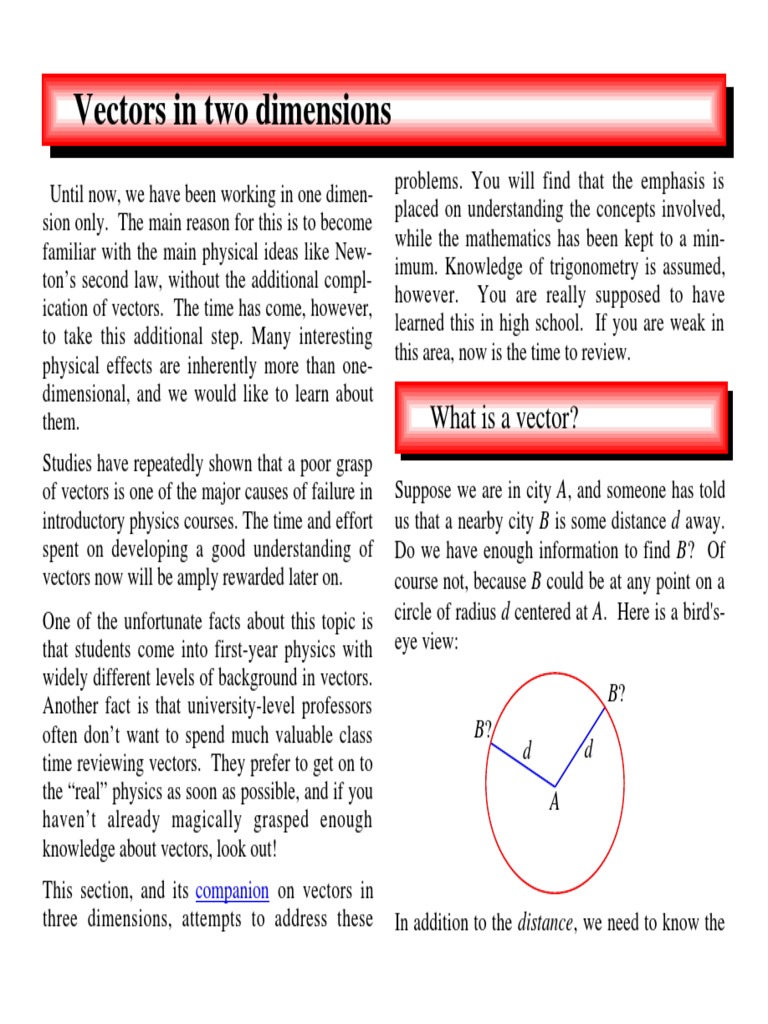 Vectors In Two Dimensions What Is A Vector Pdf Euclidean Vector