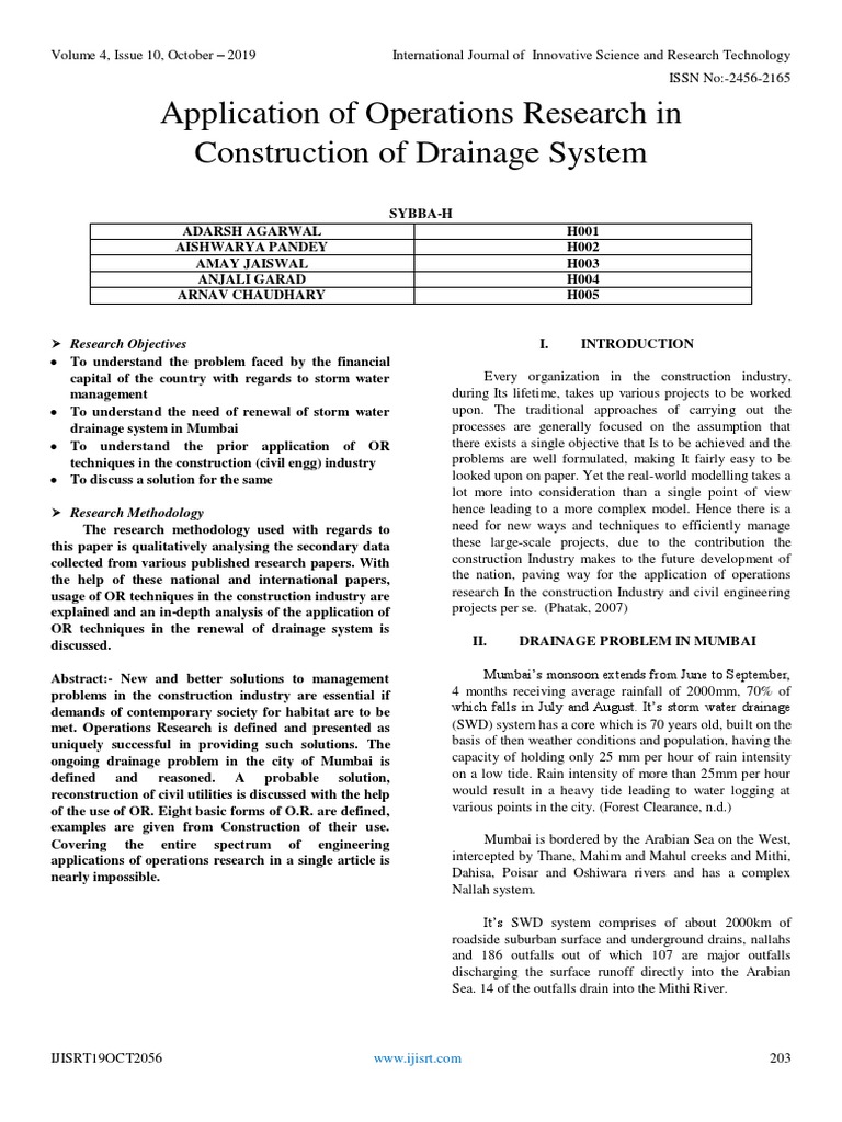Application of Operations Research in Construction of Drainage System ...