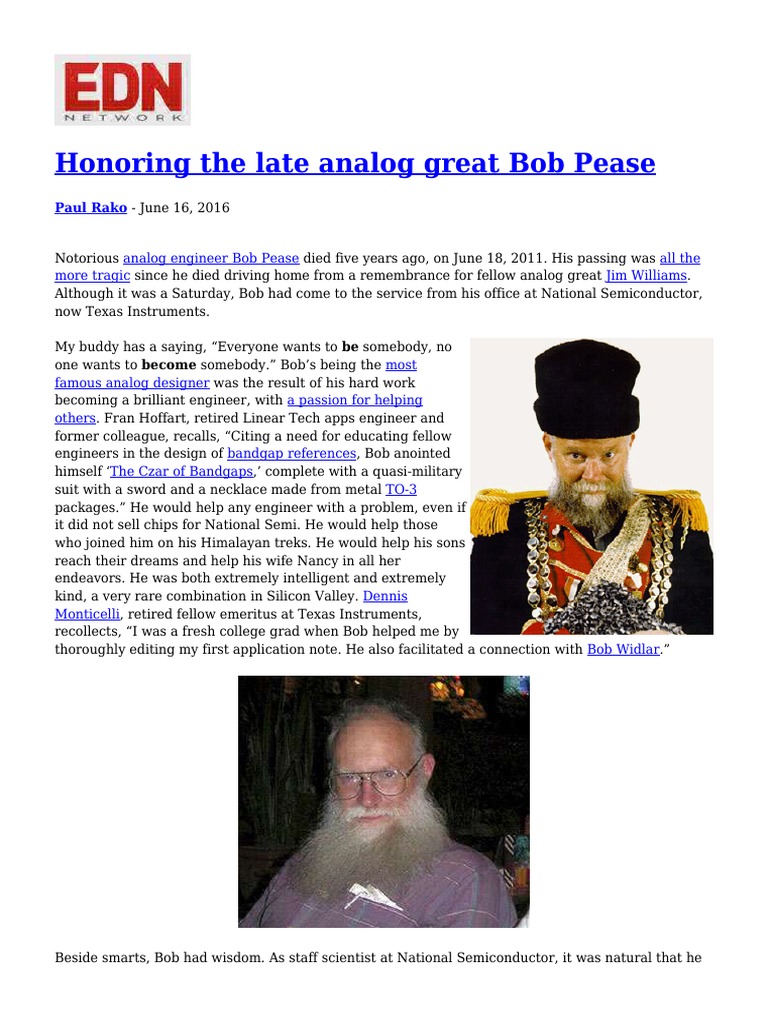 Honoring The Late Analog Great Bob Pease | PDF | Electrical Network ...