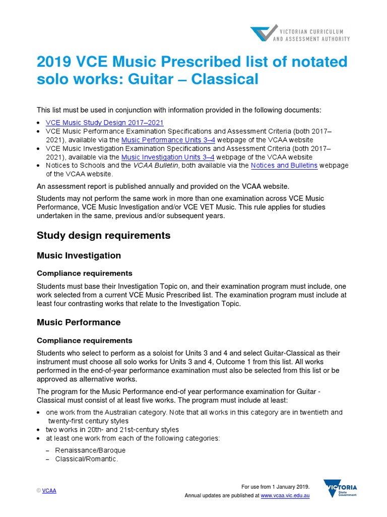 Vce Music List For Guitar | PDF | Johann Sebastian Bach | Classical Music