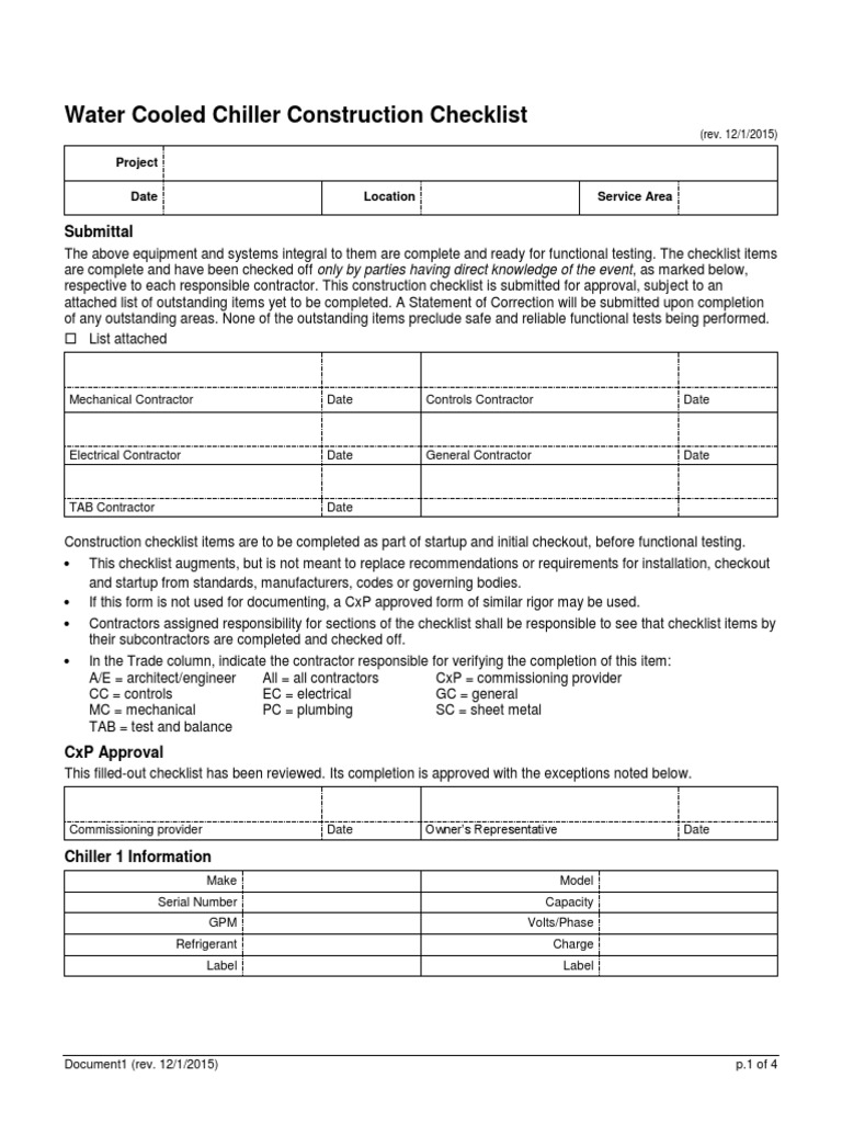 2.6.3.1 Water - Cooled.chiller - Construction.checklist | PDF | General ...