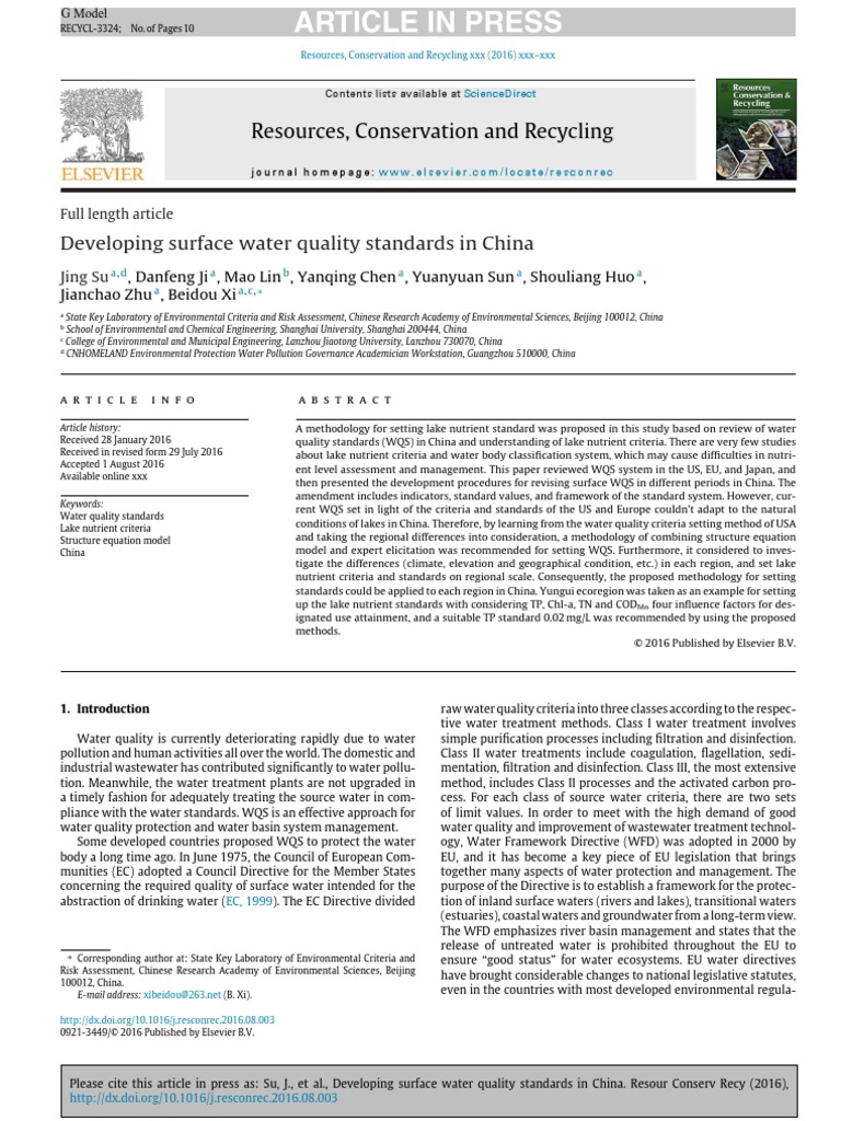 Article in Press: Resources, Conservation and Recycling | PDF | Water ...