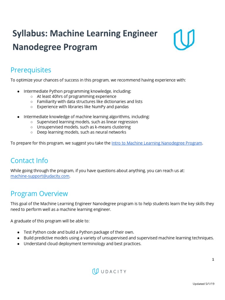 Machine Learning Engineer Nanodegree Program Syllabus PDF | PDF | Machine Learning | Time Series