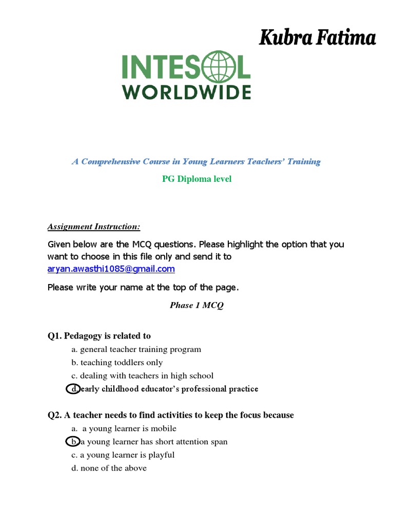 PG Dip - MCQ Assignment For Phase 1 | PDF | Learning | Early Childhood ...