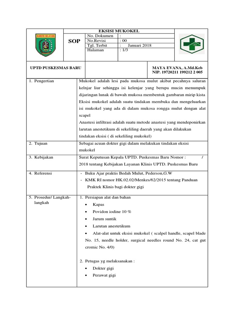 SOP Eksisi Mukokel | PDF