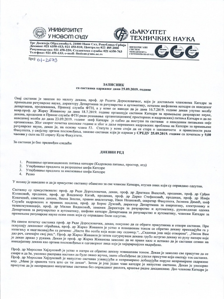 Zapisnik Sa Sastanka 25. 09. | PDF