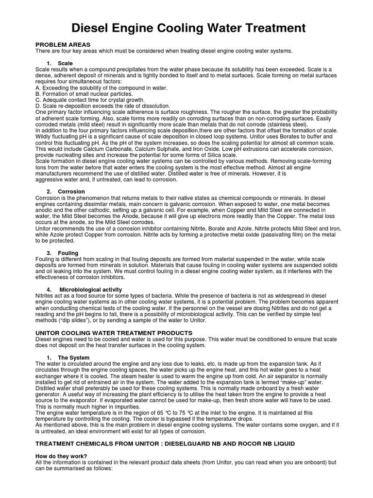 Diesel Engine Cooling Water Treatment Guide | PDF | Corrosion | Water