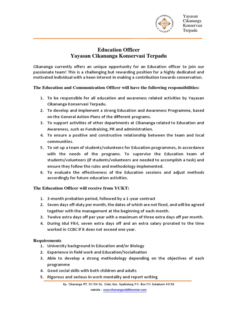 Education Officer Role at Cikananga | PDF | Volunteering | Motivation
