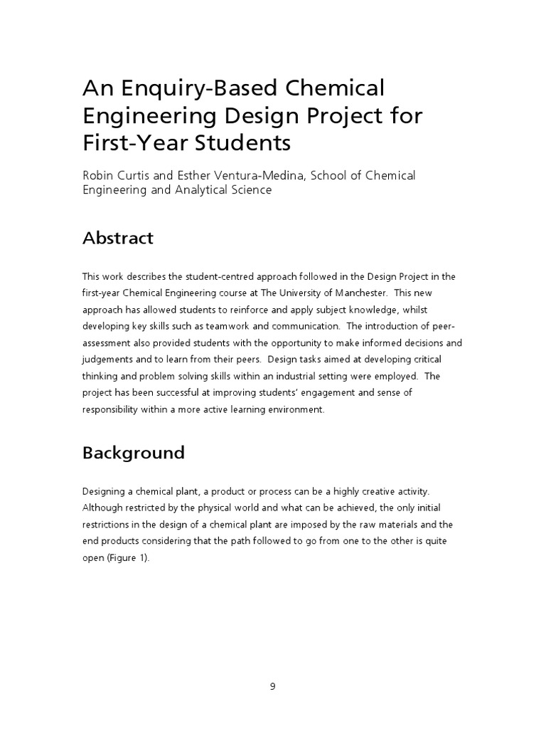 An Enquiry-Based Chemical Engineering Design Project For First-Year ...