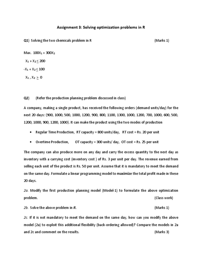 QT1 Assignment-3 Optimiation in R | PDF