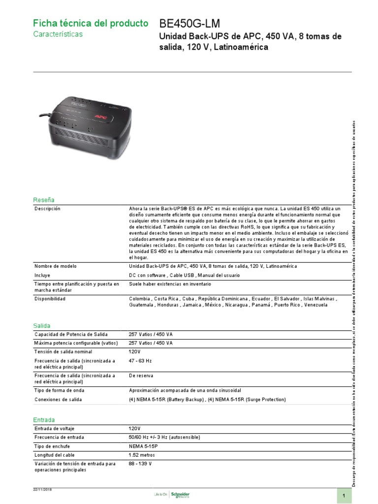 Back Ups Be450g LM Apc | PDF | America latina | Energia electrica