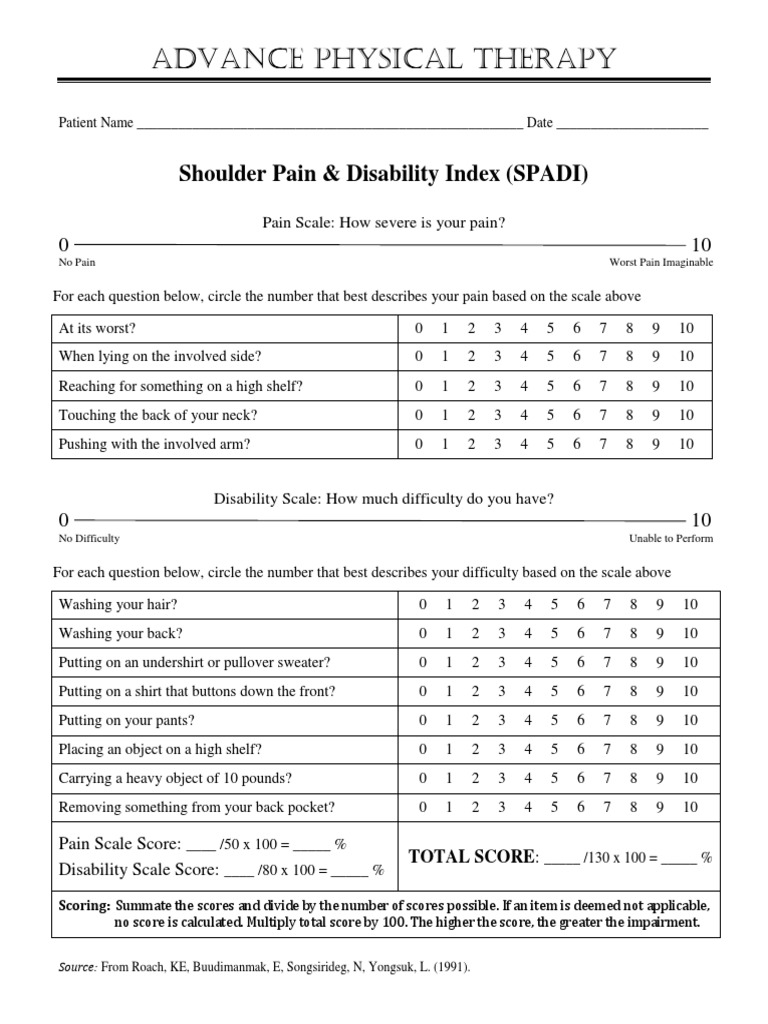 Advance Physical Therapy: Shoulder Pain & Disability Index (SPADI ...