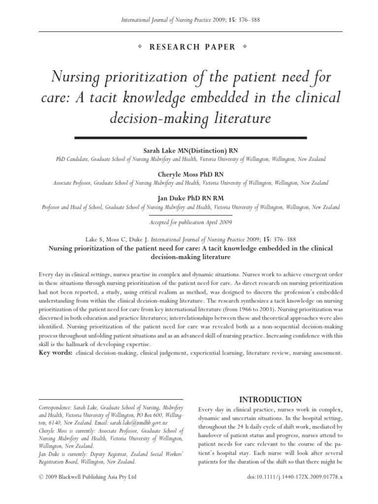 Nursing Prioritization of The Patient Ne PDF | PDF | Nursing | Decision ...