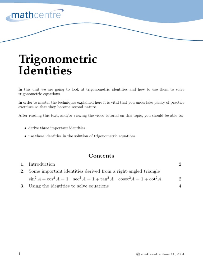 Trigonometry Identities | PDF | Trigonometric Functions | Sine