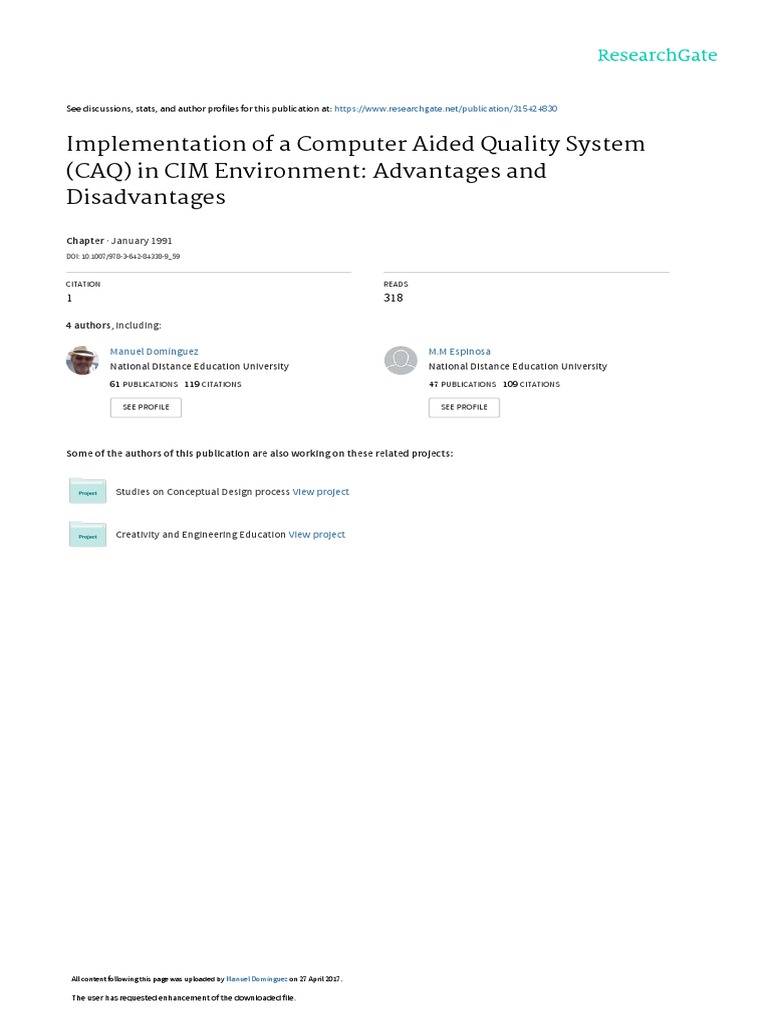 Implementation of A Computer Aided Quality System (CAQ) in CIM ...