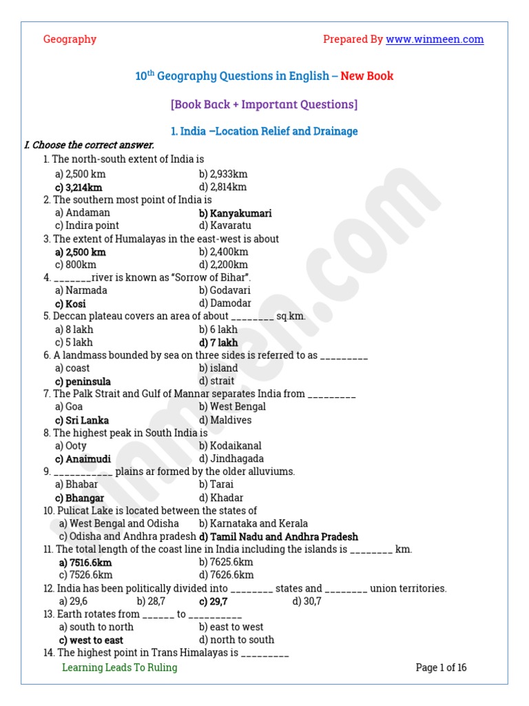 10th Geography Questions in English New Book PDF | PDF | Carbon | Tamil ...