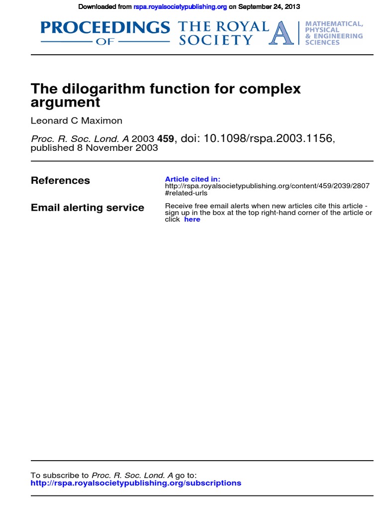 Dilogarithm Function | PDF | Complex Analysis | Special Functions