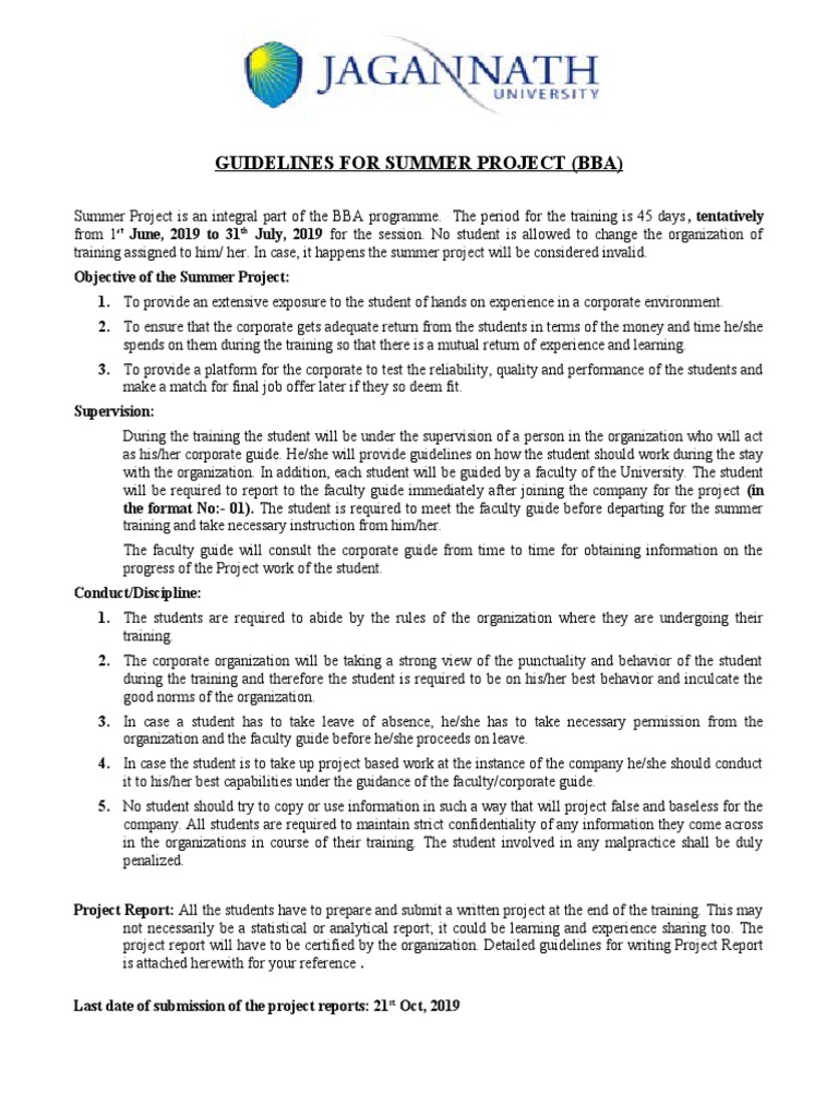 Project Guidelines BBA IV Sem JNU 2017 20 | PDF | Evaluation | Data