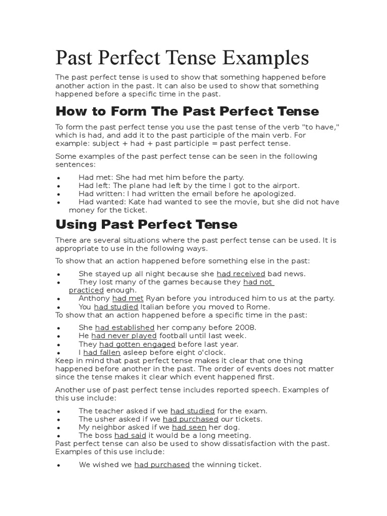 Past Perfect Tense Examples | PDF | Perfect (Grammar) | Grammatical Tense