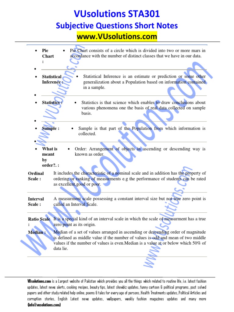 STA301 Statistics Short Notes | PDF | Type I And Type Ii Errors ...