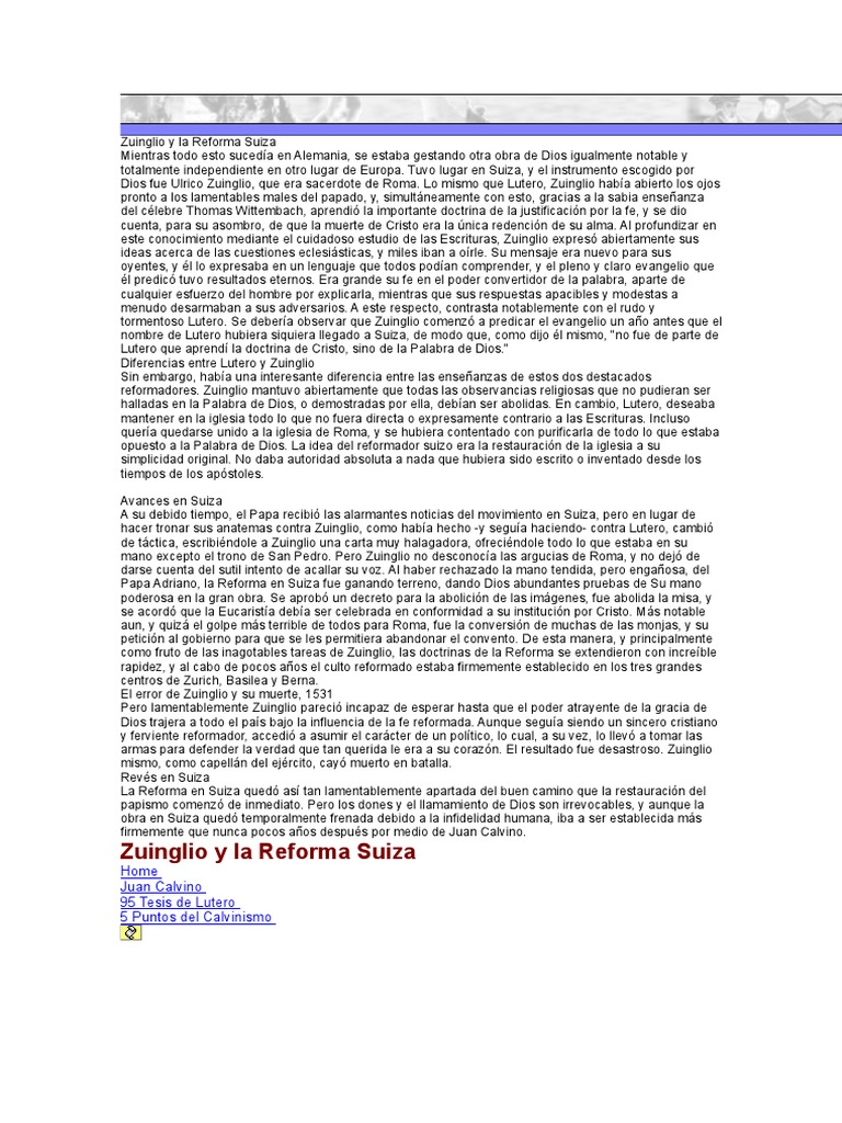 Zuinglio y la Reforma en Suiza | PDF | Martin Luther | calvinismo