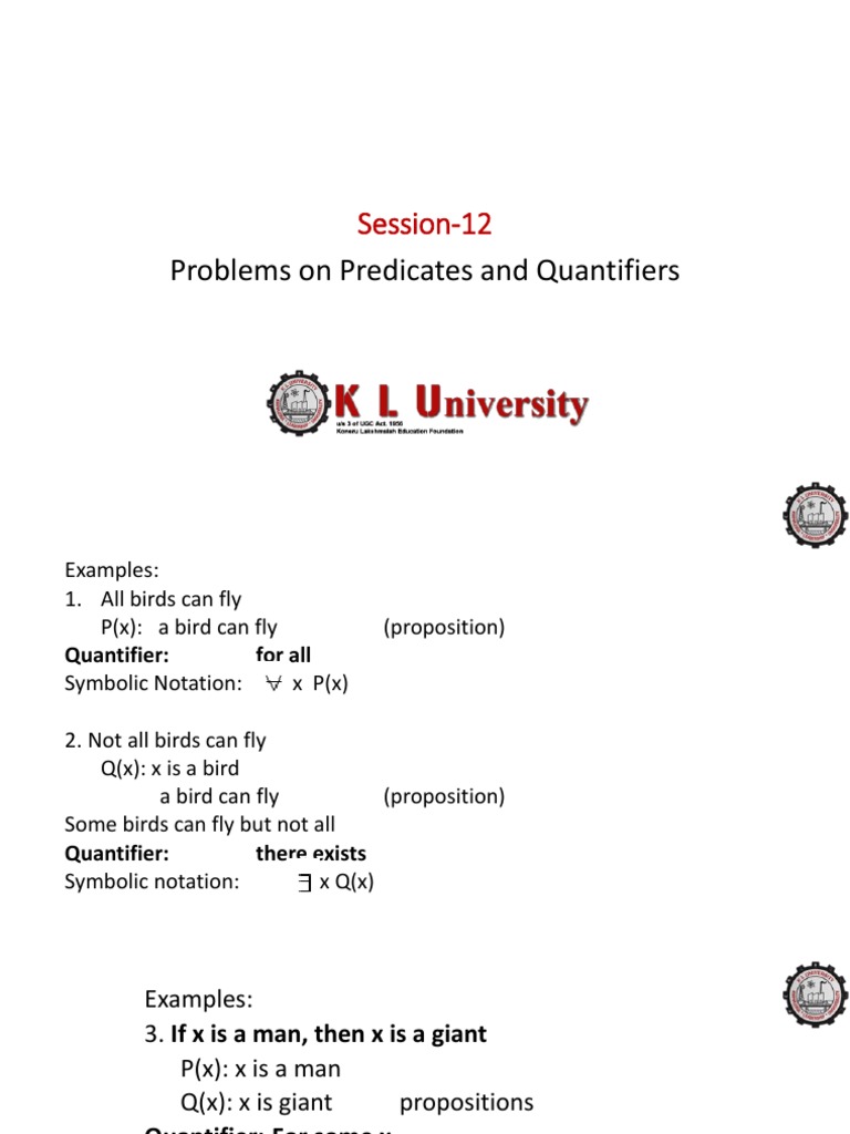Problems On Predicates and Quantifiers: Session-12 | PDF