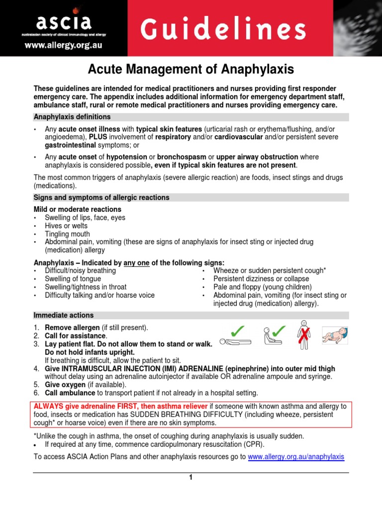 ASCIA Guidelines Acute Management Anaphylaxis 2019 | PDF | Epinephrine ...