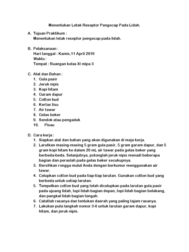 Menentukan Letak Reseptor Pengecap Pada Lidah | PDF