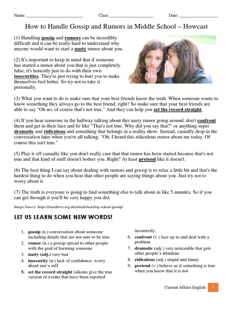 How to Handle Gossip and Rumors in Middle School | PDF