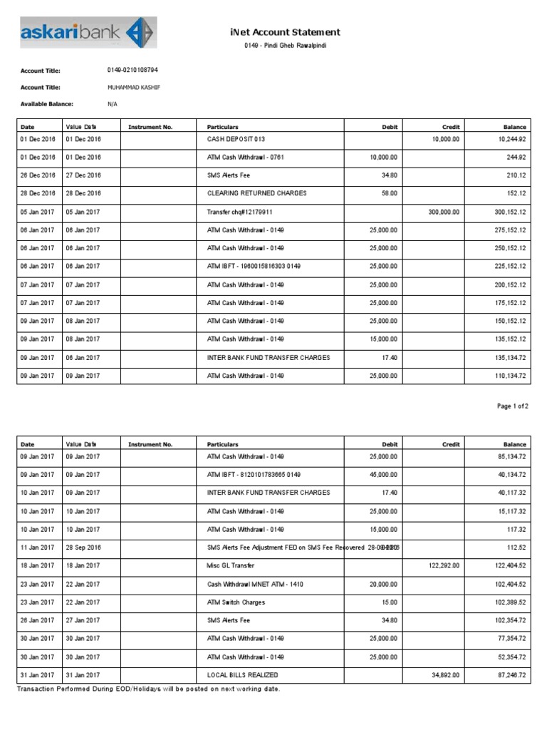 AccountStatement PDF | PDF | Automated Teller Machine | Debits And Credits