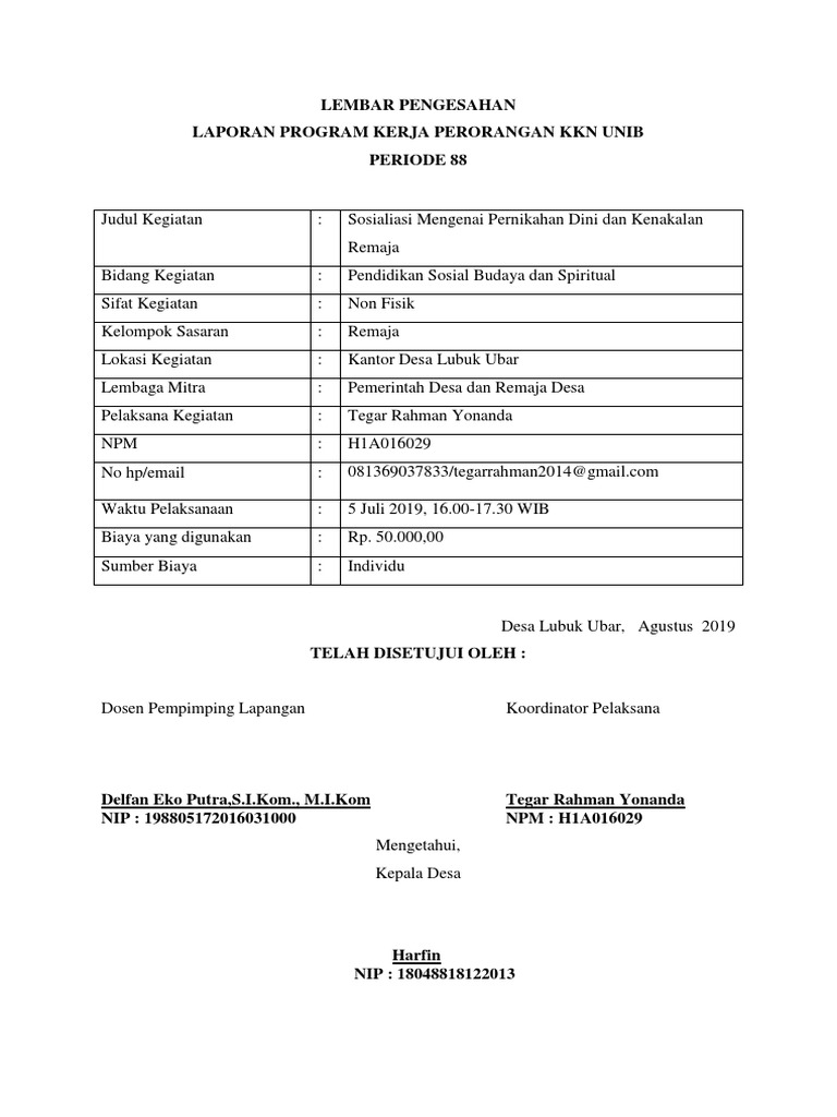 Contoh Lembar Pengesahan | PDF