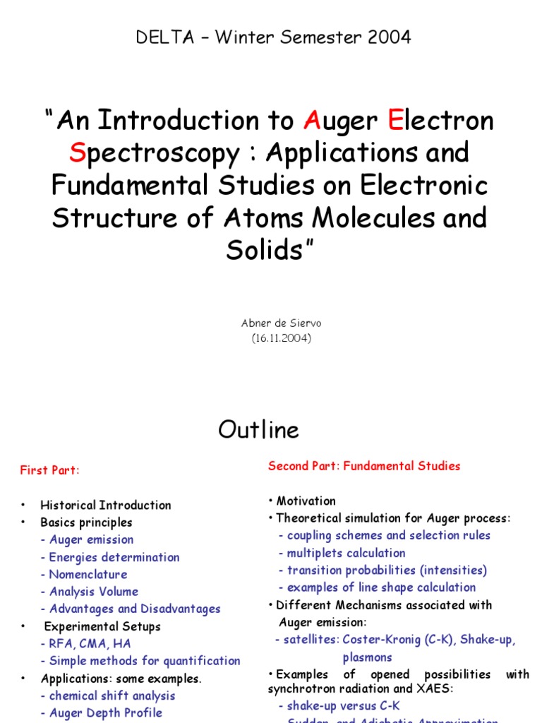 Auger Electron Spectroscopy Overview | PDF | Quantum Mechanics ...
